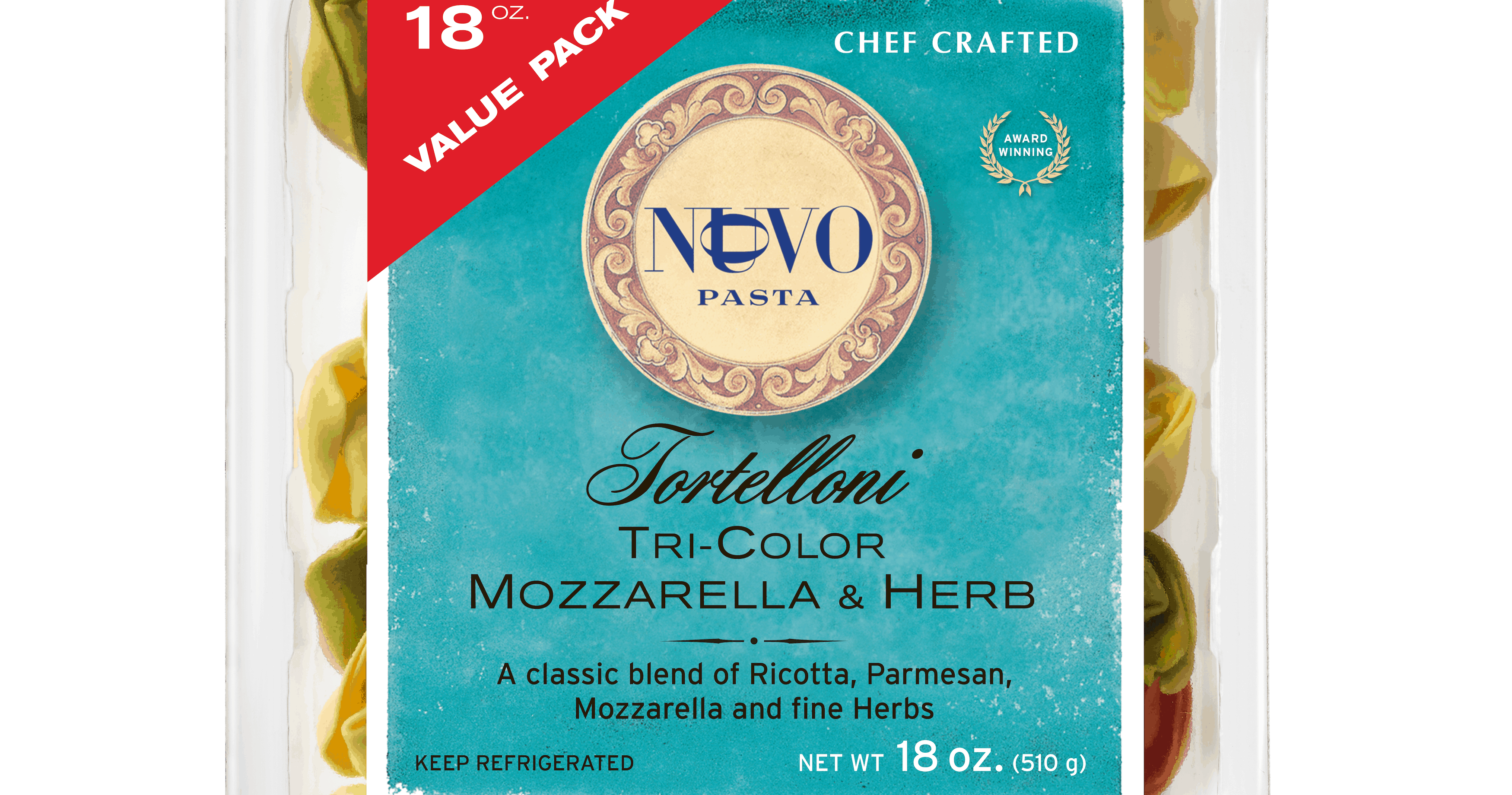 Family Size Tri-Color Mozzarella & Herb Tortelloni | Nuovo Pasta
